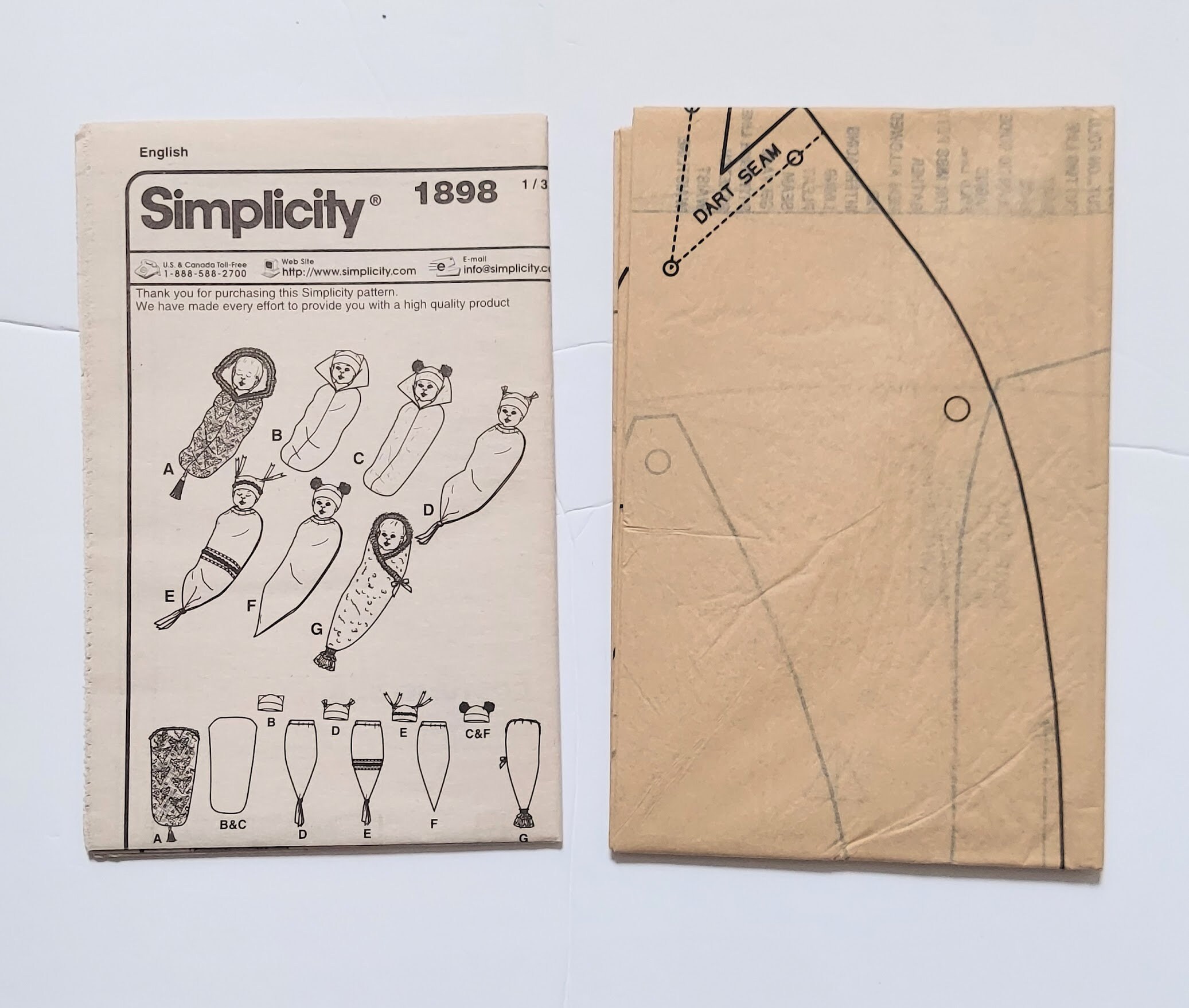 Simplicity Pattern 1898 Babies Costume Swaddling Sacks Hats Sewing XXS ...