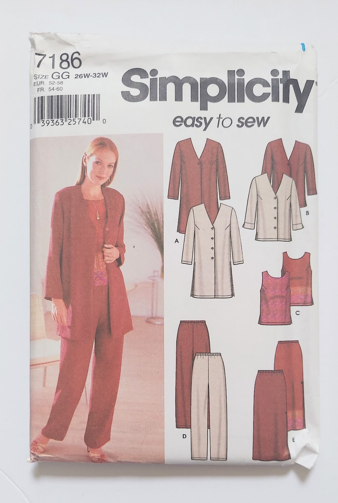 Simplicity Pattern 7186 Women's Jacket 2 Lengths Top Pants Skirt SZ 26W ...
