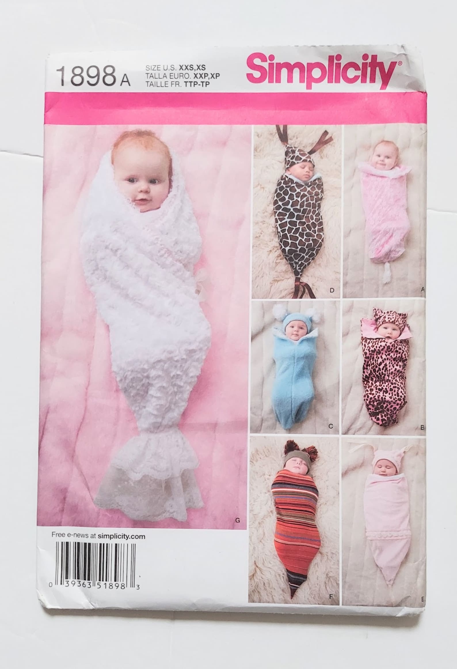 Simplicity Pattern 1898 Babies Costume Swaddling Sacks Hats Sewing XXS ...