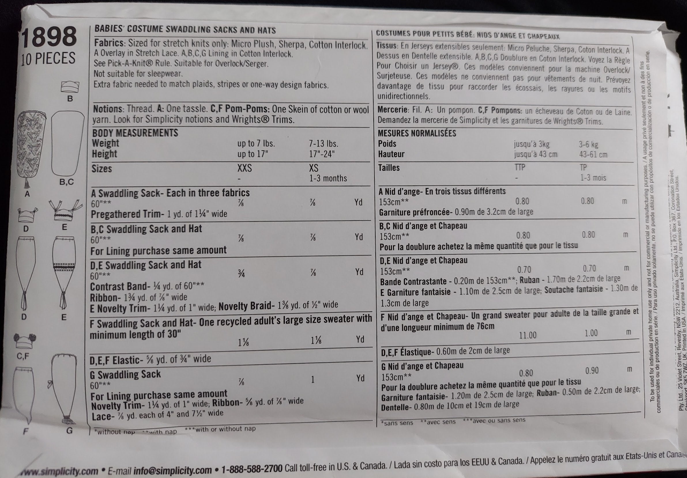 Simplicity Pattern 1898 Babies Costume Swaddling Sacks Hats - Etsy