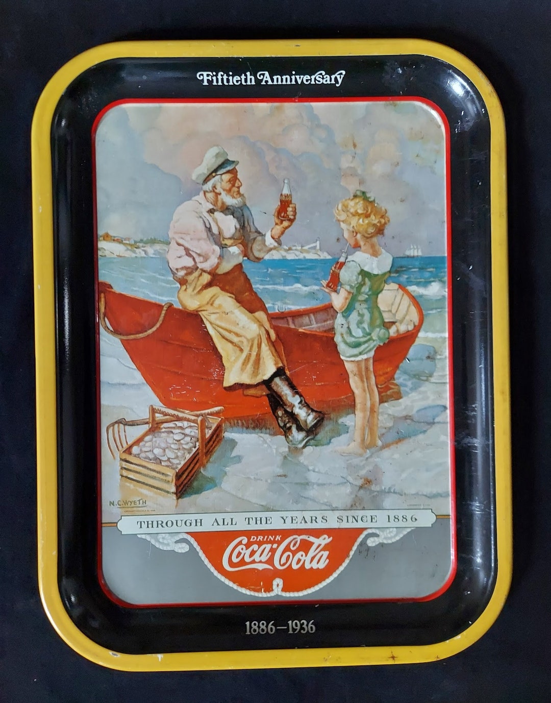 Coca-cola N C Wyeth sea Captain Vintage Metal Tray 13.5 X 10.25 Ohio ...