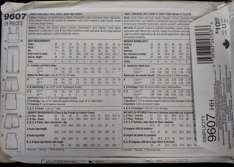 Simplicity Sewing Patterns for Dummies 9607 Girls Top Pants - Etsy