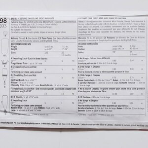 Simplicity Pattern 1898 Babies Costume Swaddling Sacks Hats Sewing XXS ...