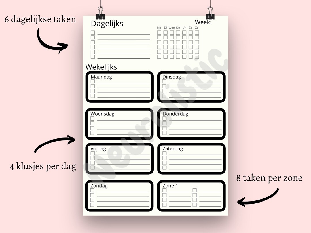 Adhd Schoonmaak Planner, Neurodiverse Planner, Huishoud Schema ...