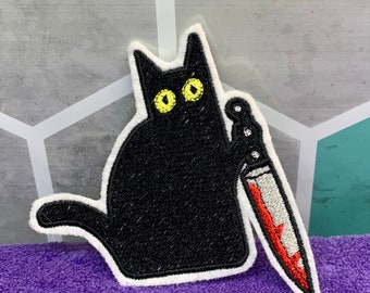 Cat With Knife Patch - Etsy