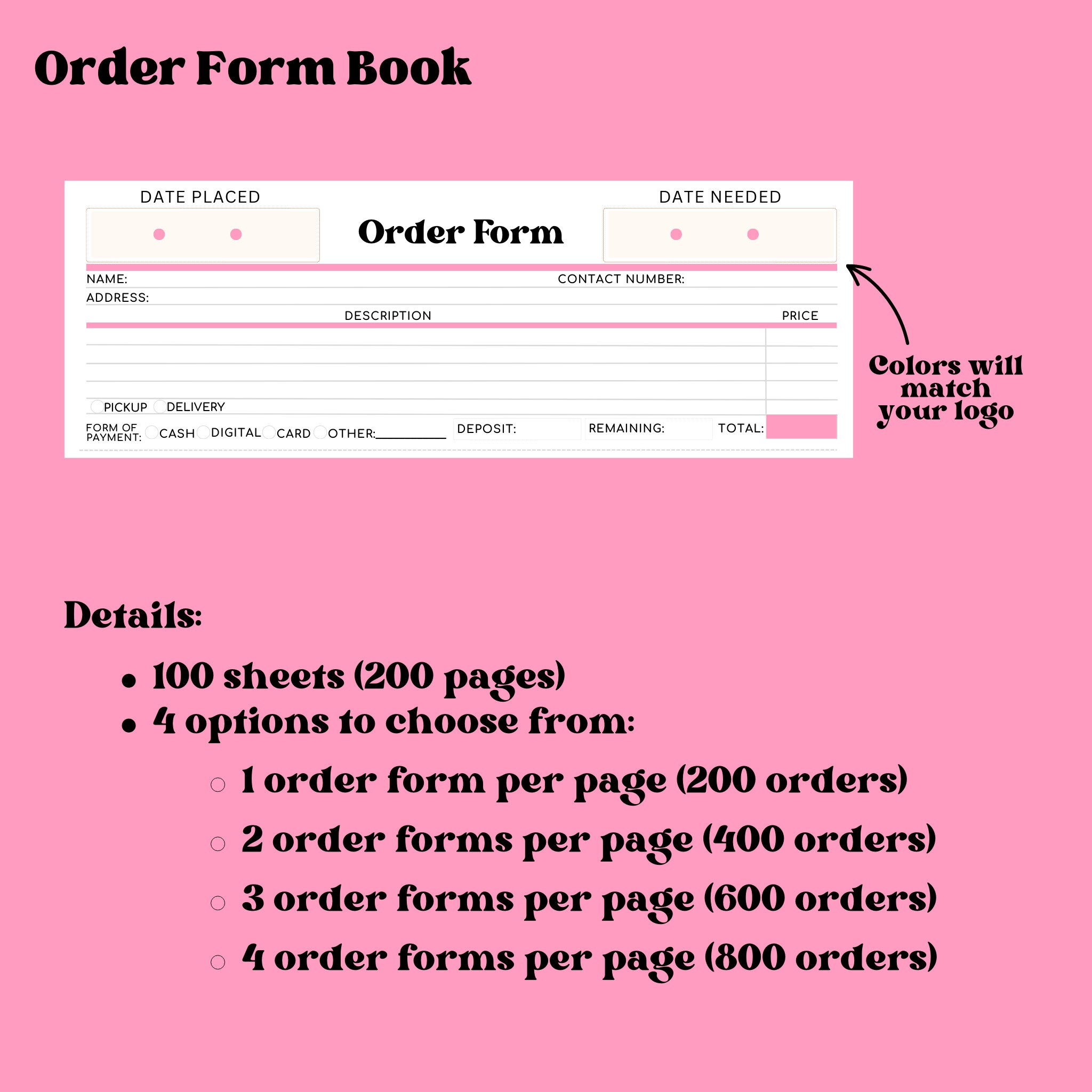 Order Form Book Small Business Order Form Book - Etsy