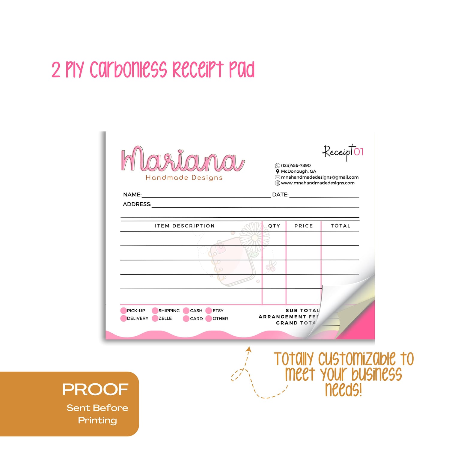 Personalized Carbonless Receipt Pad: Small Business Invoice (4x5, 3ply ...