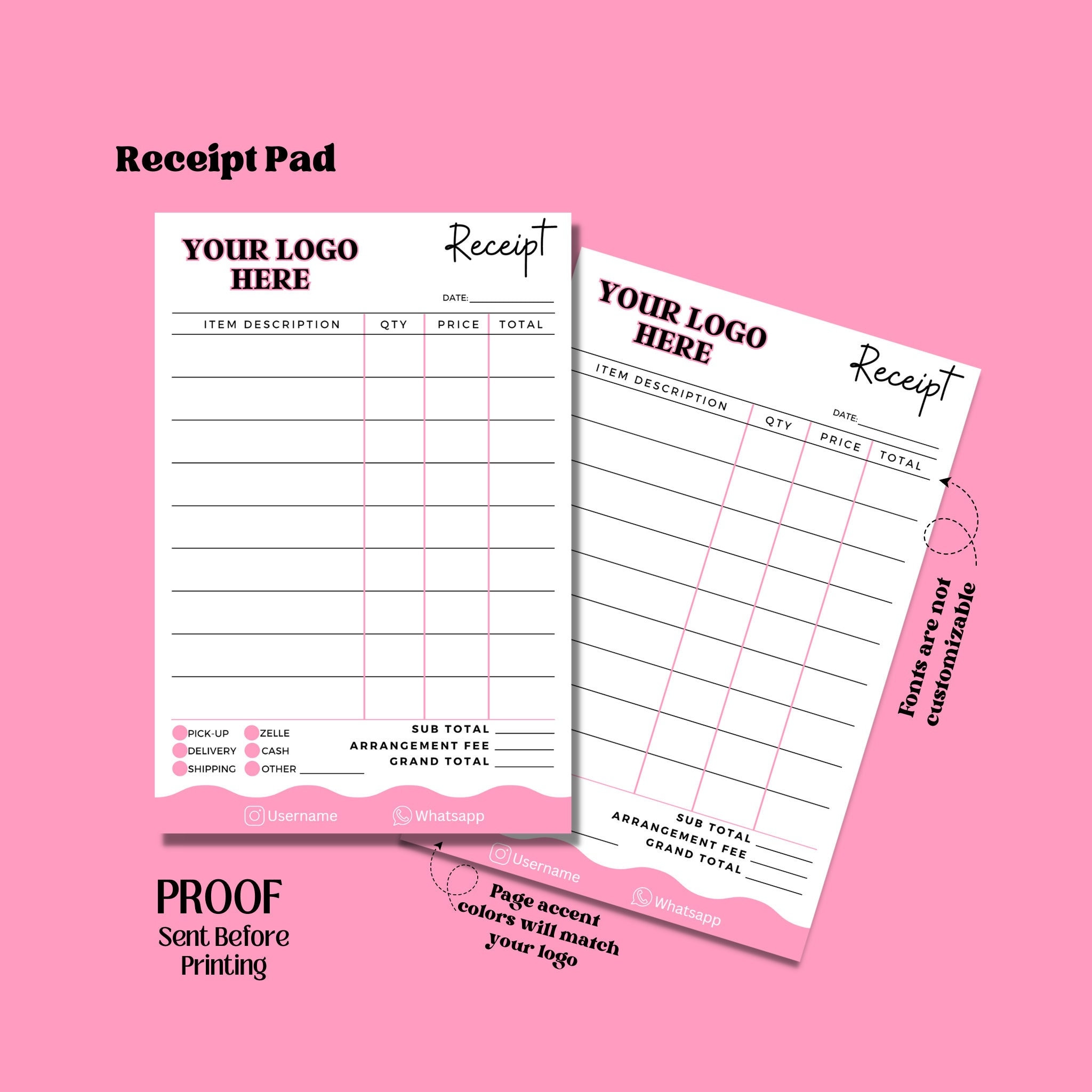 Personalized Small Business Receipts Receipt Pad for Small Business ...