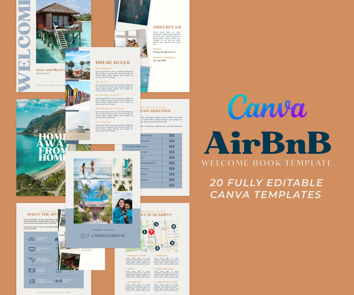 Canva Airbnb Welcome Packet Template | Rental Host Manual Template ...
