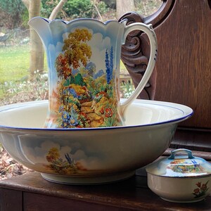 C1920 Antique Thomas Lawrence Falcon Ware Toilet Ware Set ALTON Pitcher ...