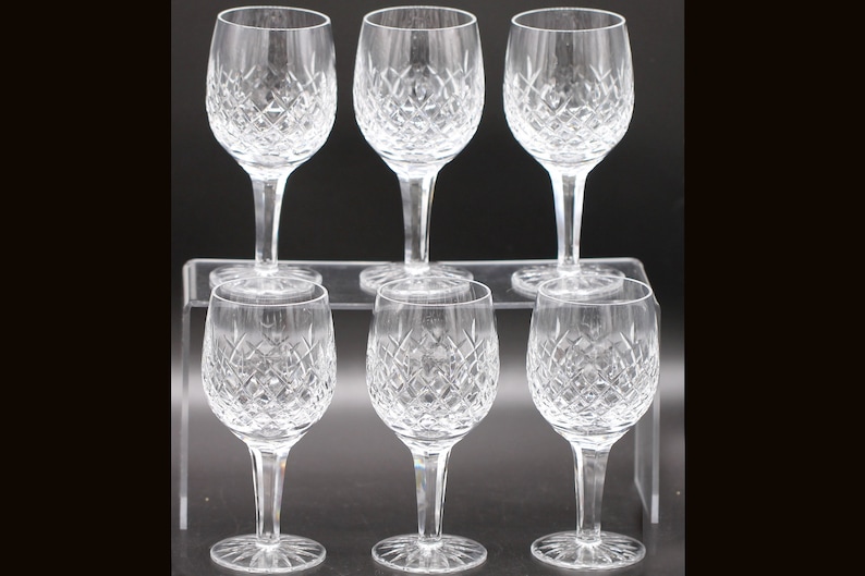 SIX Vintage Cut Crystal Wine Glasses / Water Goblet With Cut Foot and ...