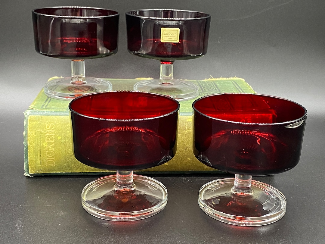 4 Luminarc Verrerie D'arques France Ruby Red Sundae/champagne Coupe ...