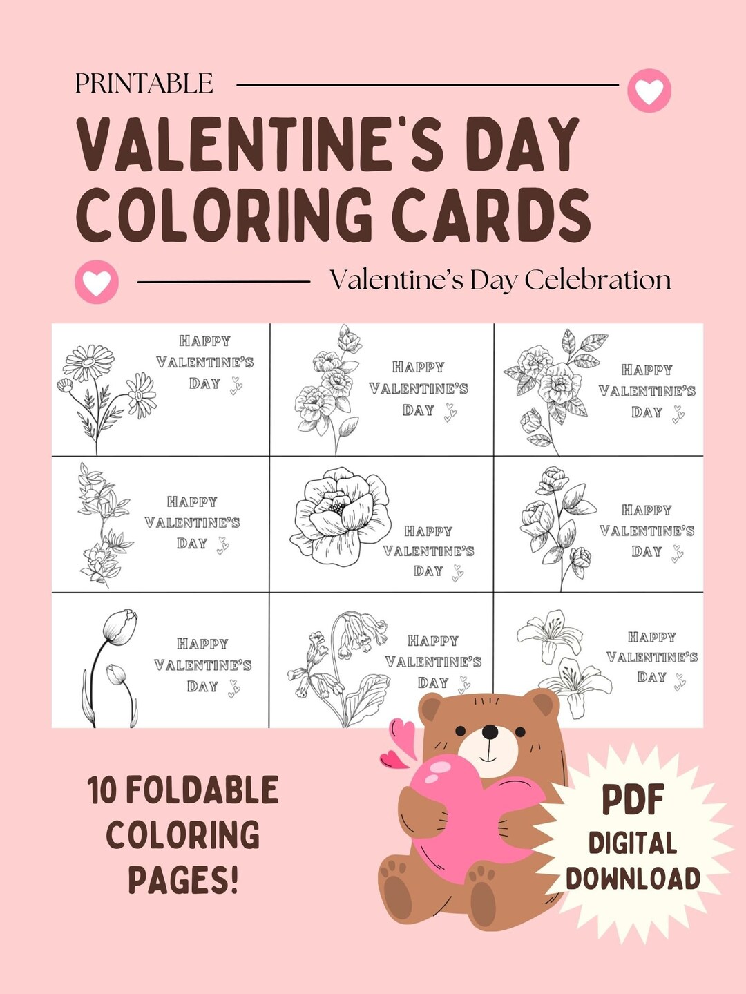 Valentine's Day Printable Coloring Cards, Digital Download, for Mom ...