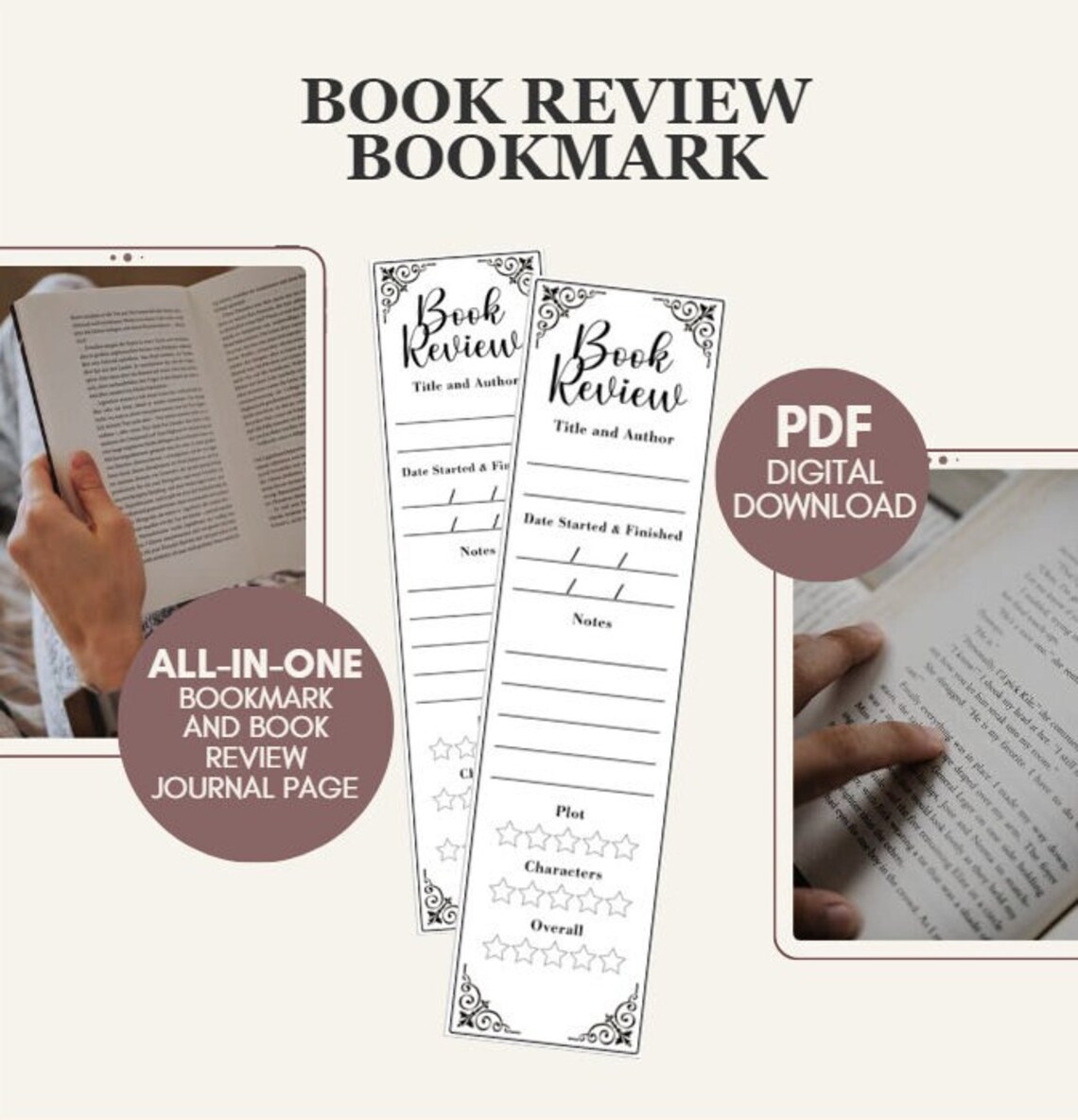 Printable Bookmarks Digital Download, Book Review Bookmark, Library ...