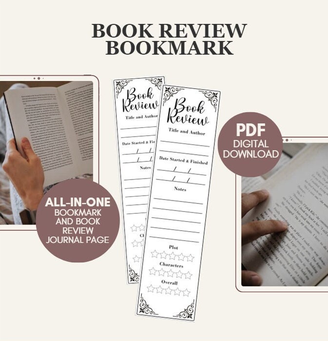 Printable Bookmarks Digital Download, Book Review Bookmark, Library ...