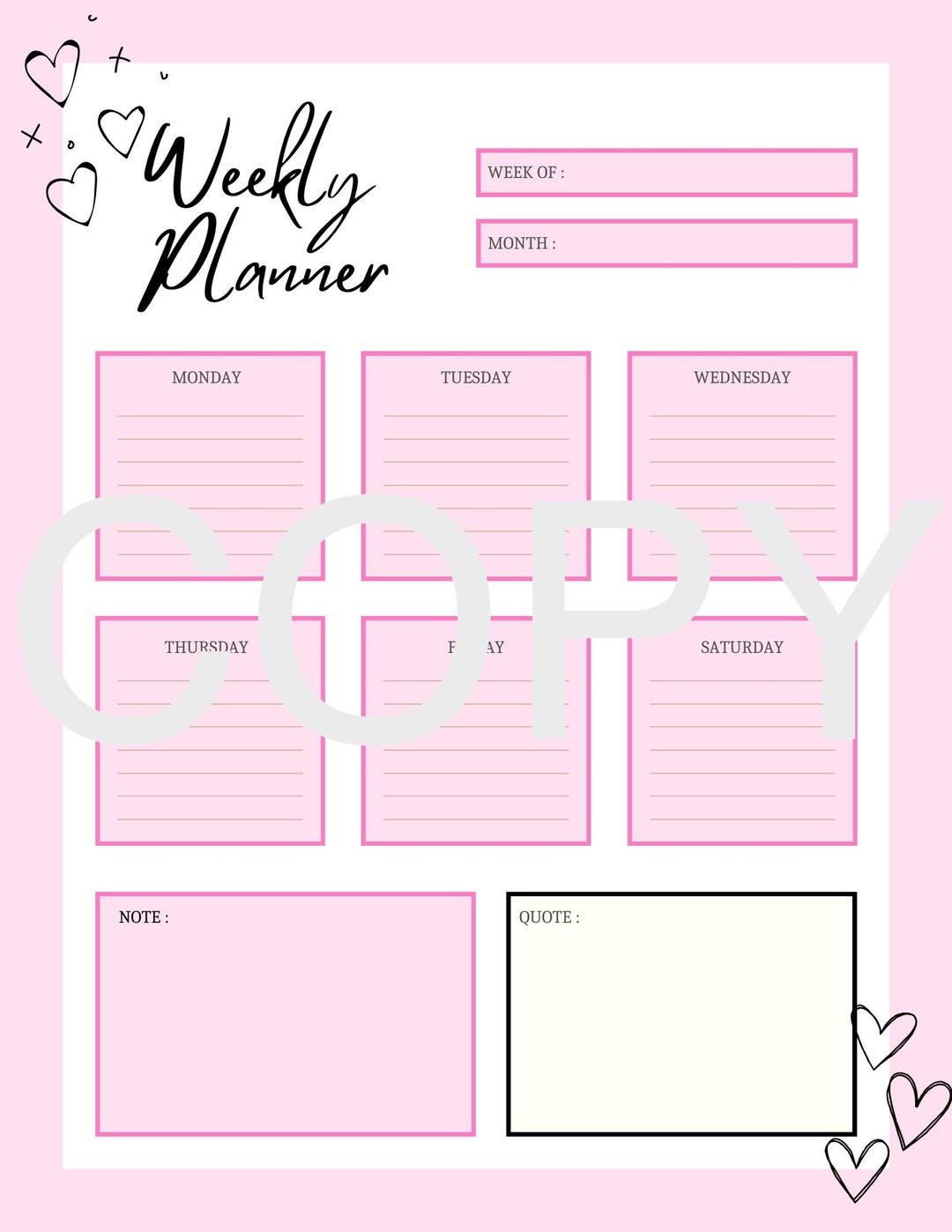 Weekly Planner Digital File - Etsy