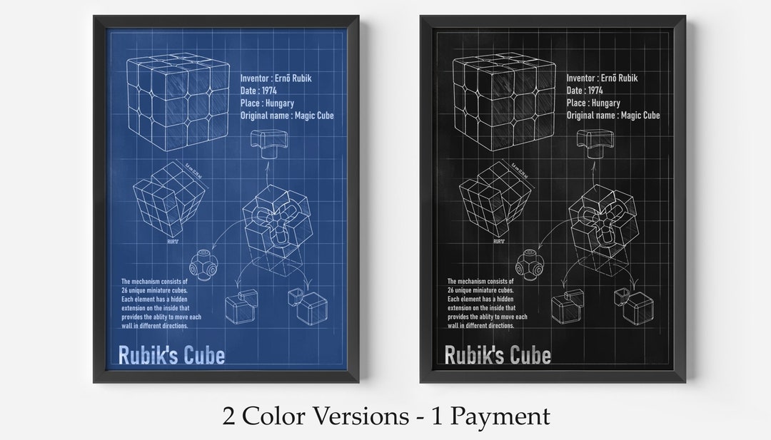 Rubik's Cube Mechanism Blueprint Patent Printable Wall Art - Etsy
