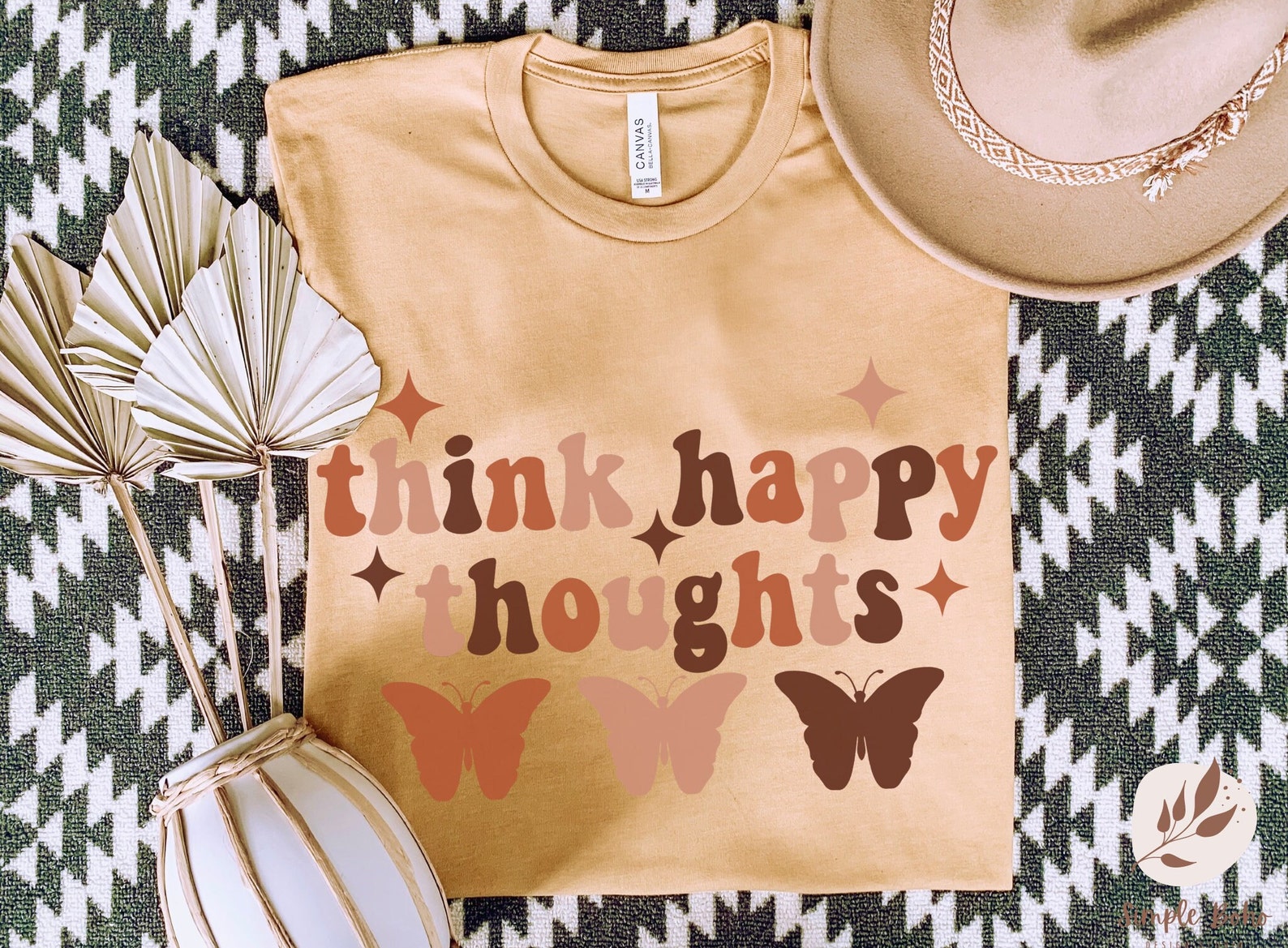 Think Happy Thoughts Png Sublimation Downloads Boho Png | Etsy