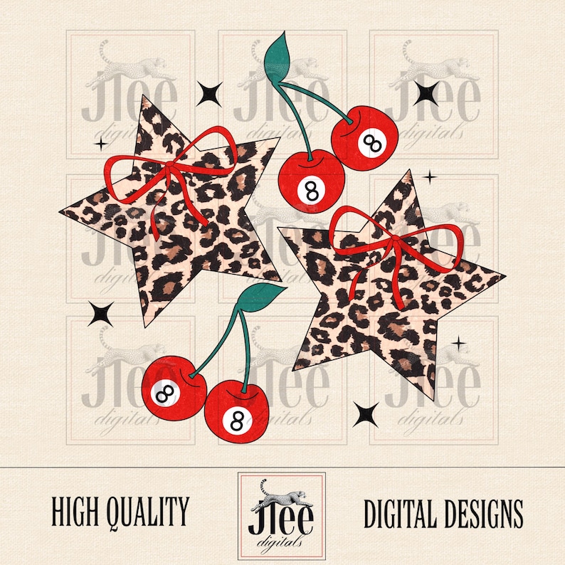 Cherry Cheetah Stars Png,digital Design,tshirt Png,trendy Designs ...