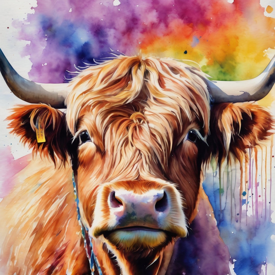 Colourful Highland Cow Digital Art Bundle| Rainbow Animal Wall Art ...
