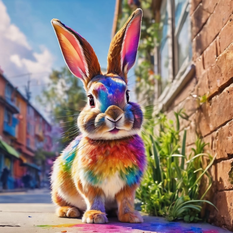 Bundle of 3 Bunny/ Rabbit Water-colour Rainbow Digital Print Wall Art ...