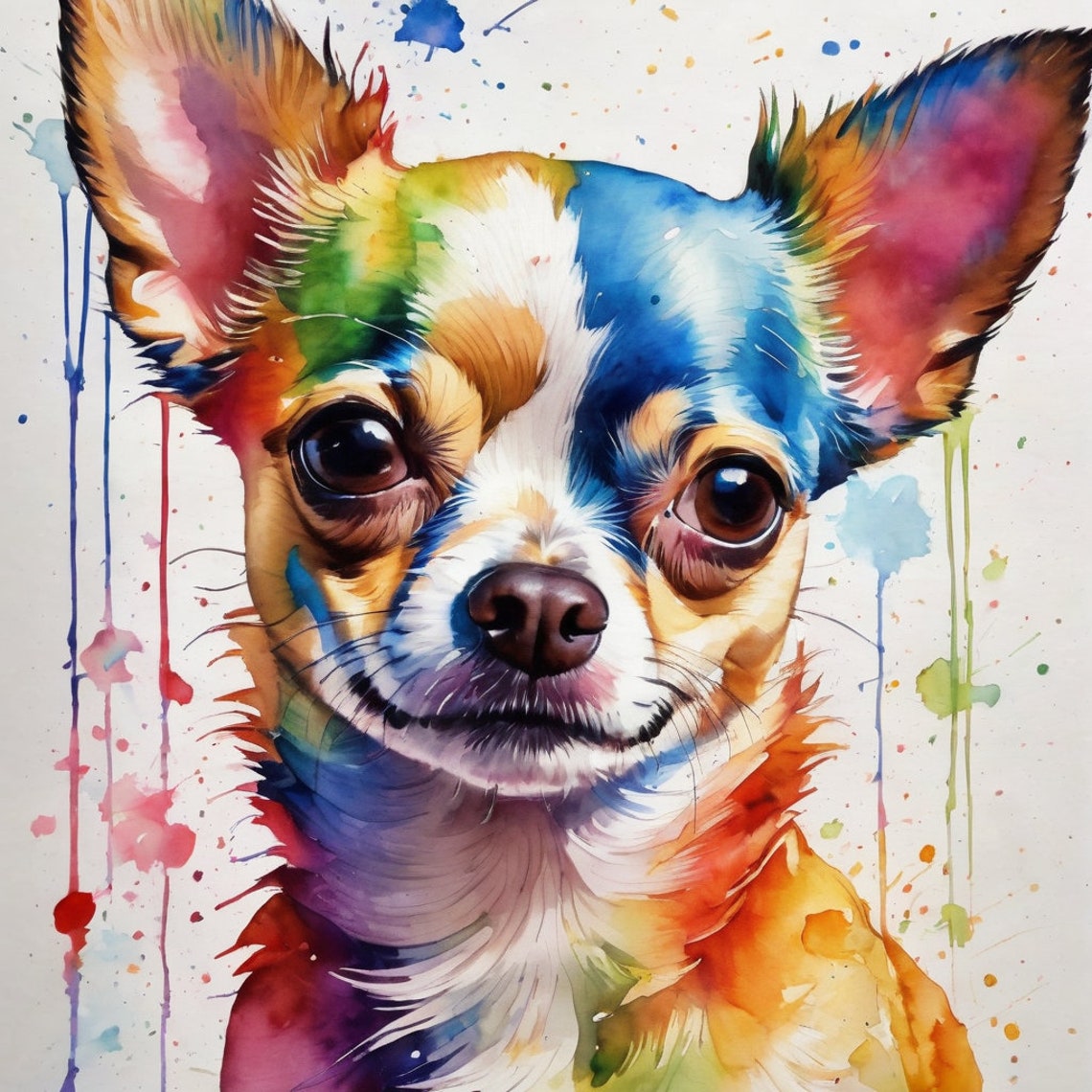 Bundle of 4 Chihuahua Water-colour Rainbow Digital Print Wall Art Gift ...