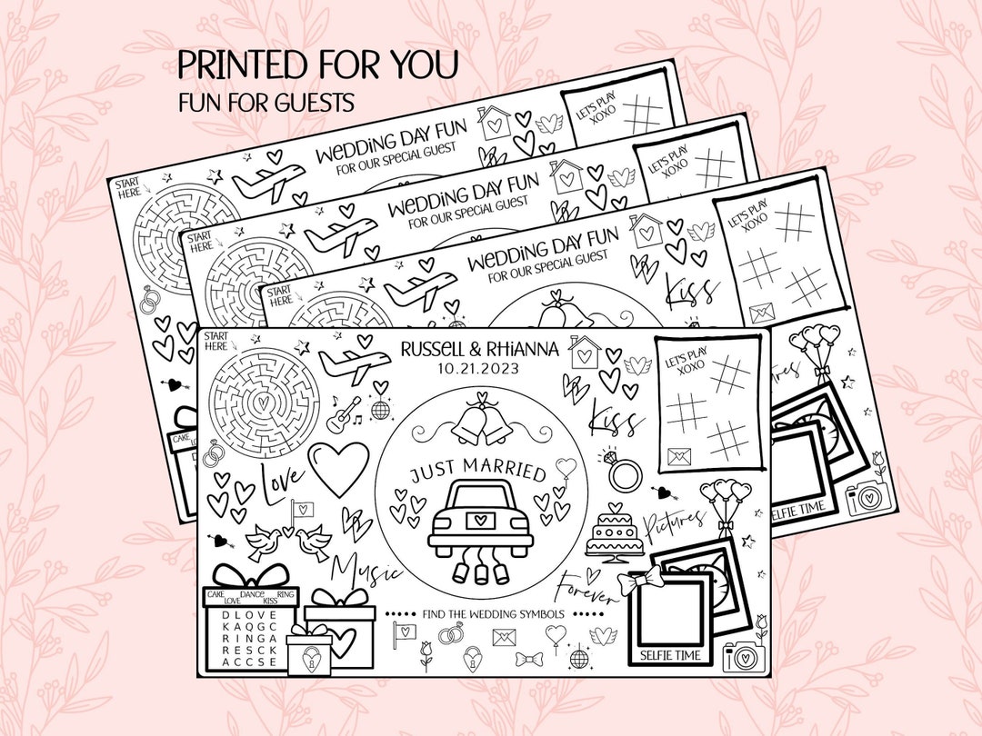 25 Printed Wedding Placemat Coloring Sheets Wedding Reception Activity ...