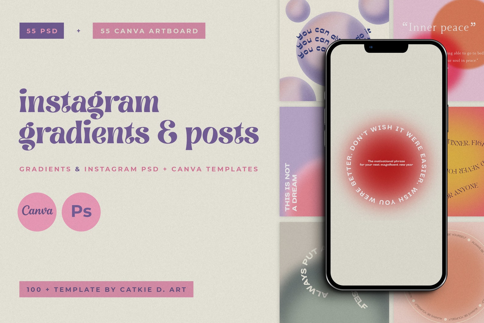 Instagram Gradient Motivation Quotes Posts - PSD + Canva - Etsy