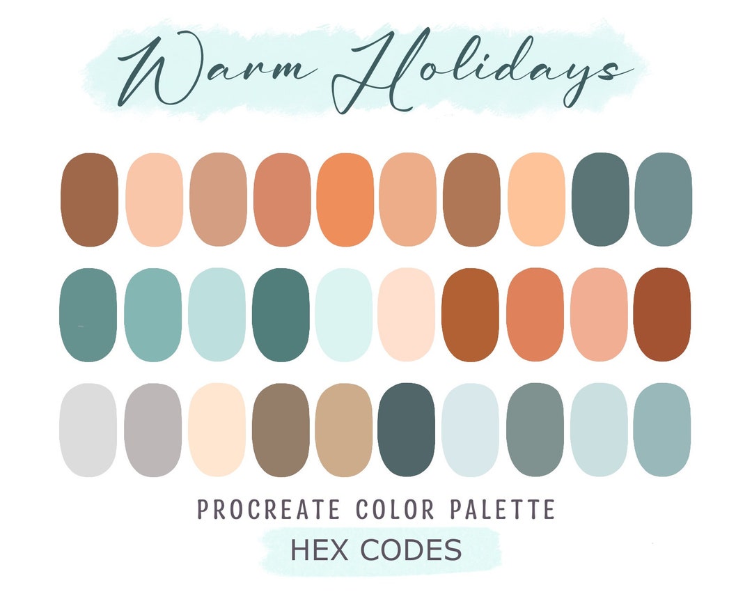 Warm Holidays HEX Codes, Procreate Color Palette, Procreate Swatches ...