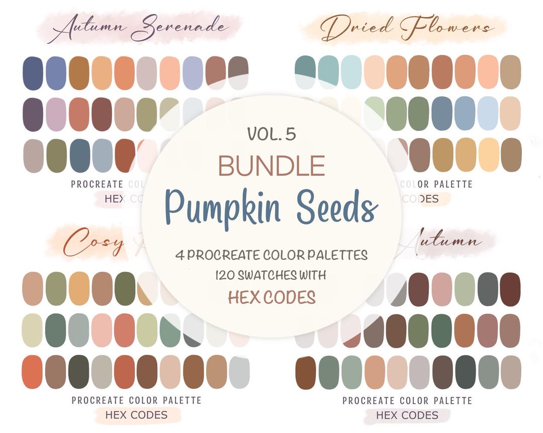 Procreate Color Palette Bundle Hex Codes Pumpkin Seeds Color Swatches Ipad Illustration