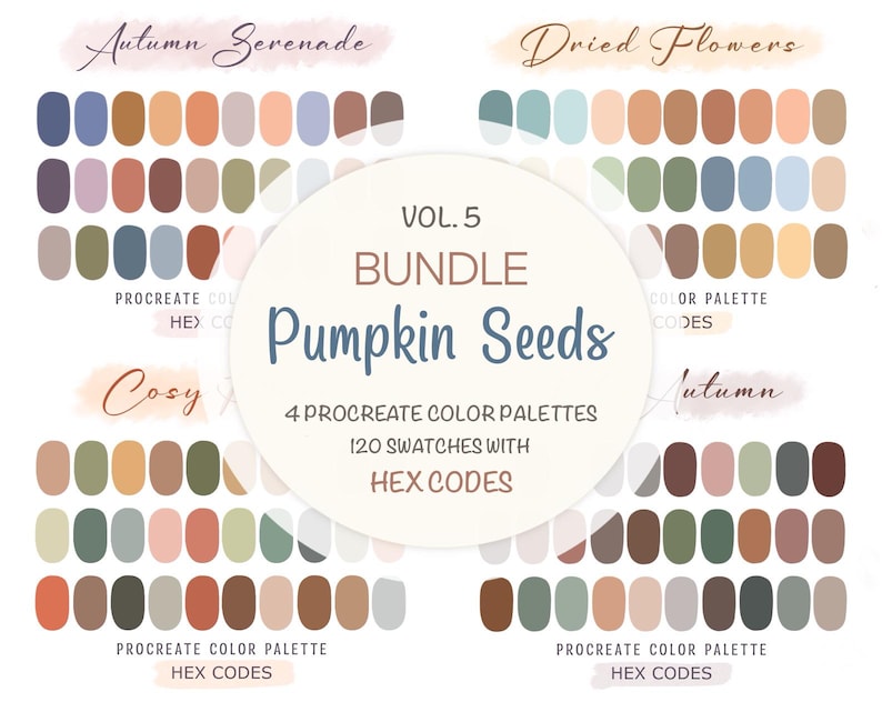 Procreate Color Palette Bundle, HEX Codes, Pumpkin Seeds Color Swatches ...