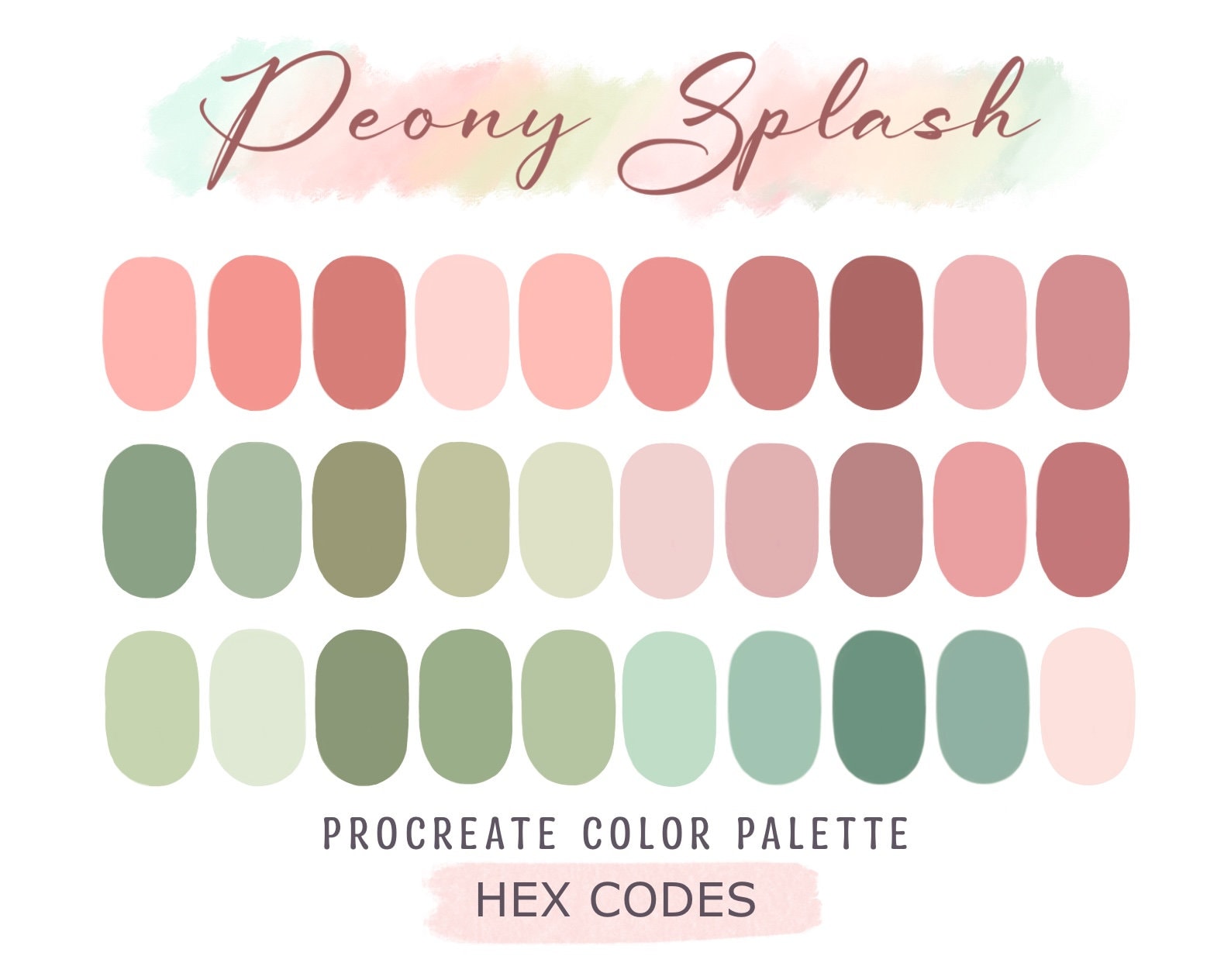 Peony Splash Procreate Color Palette HEX Codes Procreate - Etsy