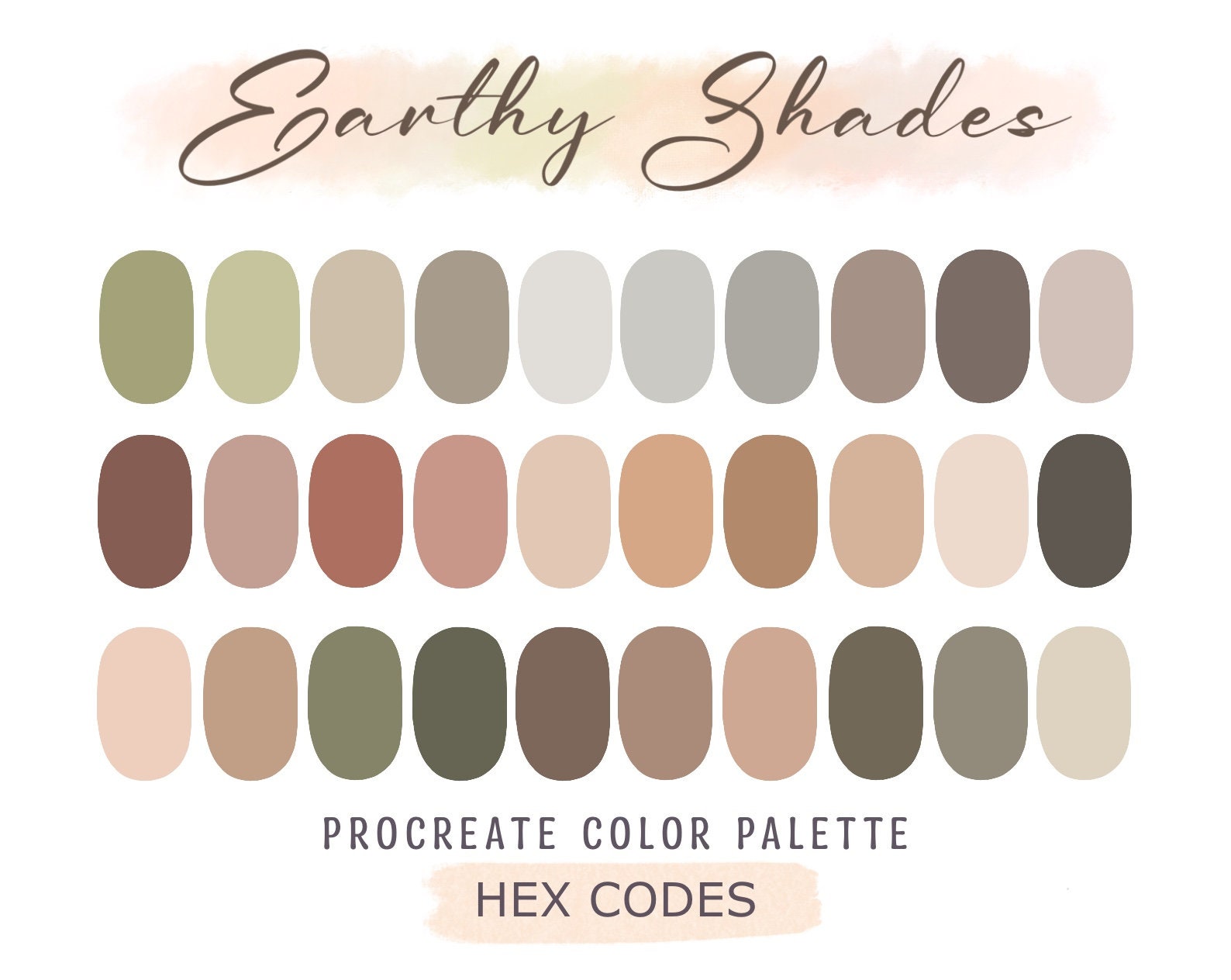 Earthy Shades Procreate Color Palette HEX Codes Procreate - Etsy