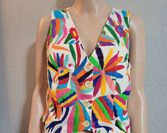 Womens Otomi Embroidered Vest Artisan Crafted Hidalgo Mexico Colorful ...