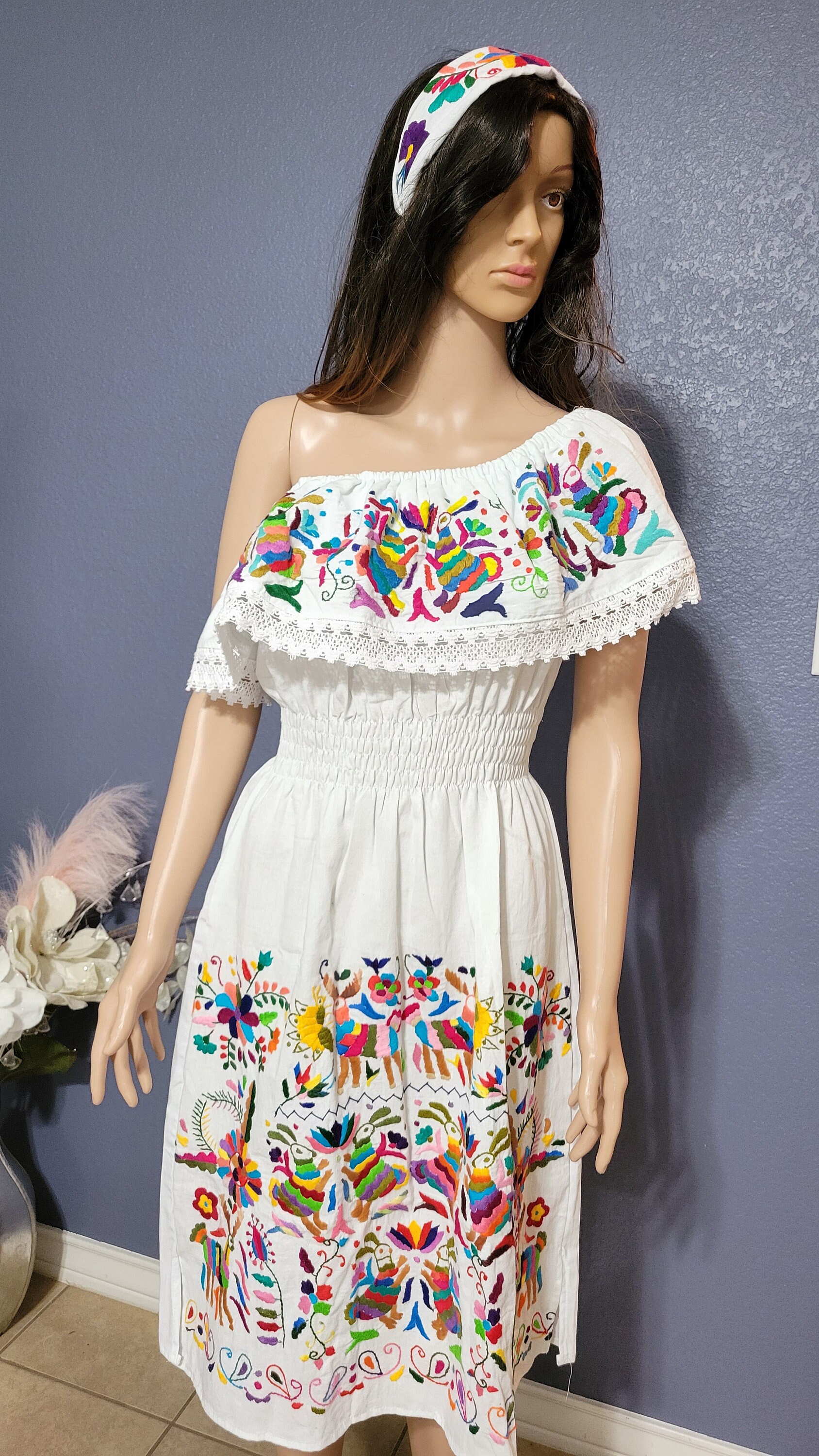Dress M to XXL Mexican off Shoulder Dress.tenango Hand Embroidered ...