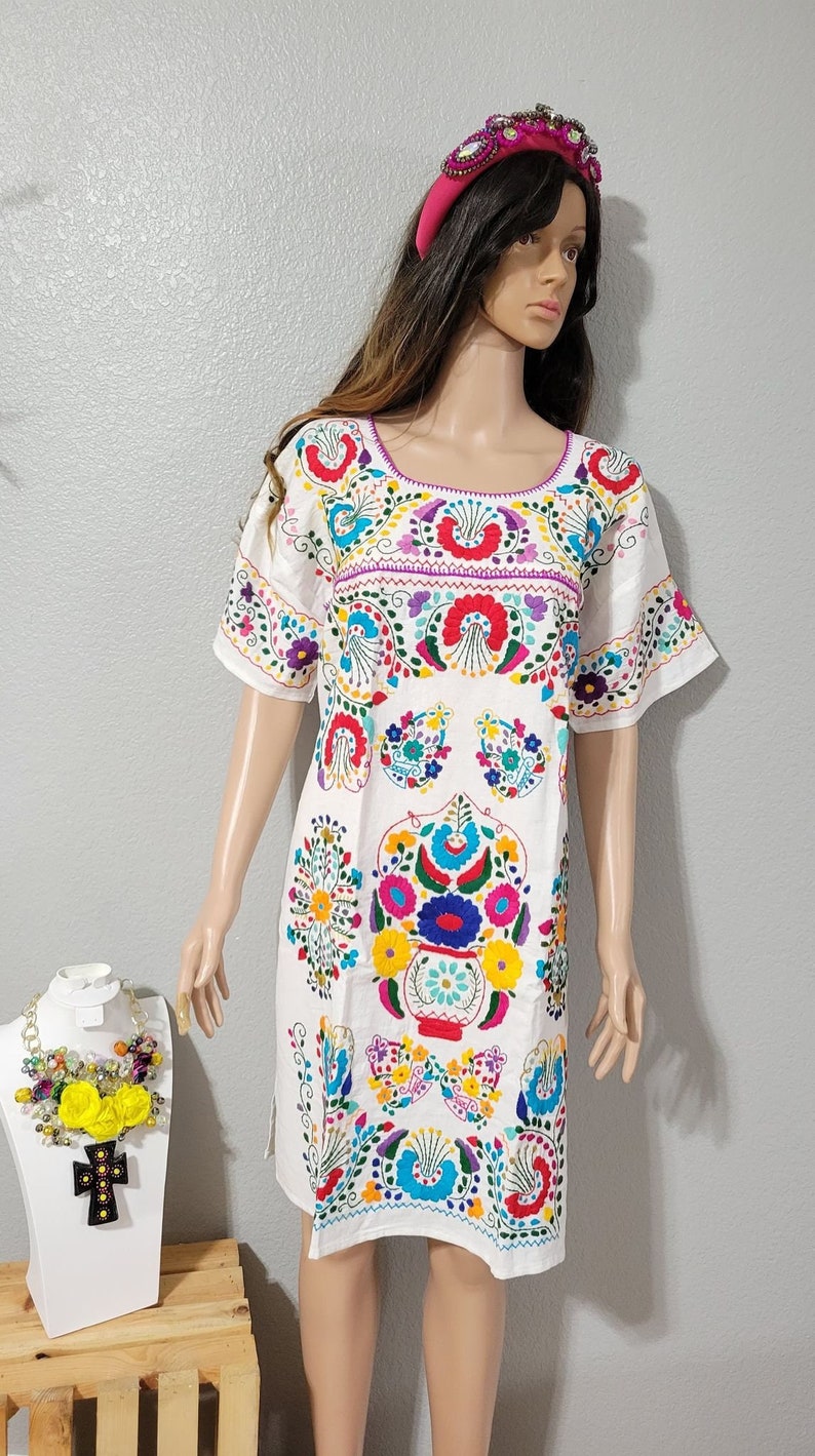 Mexican Dress. Floral Embroidered Dress. Hand Embroidered - Etsy Mexican Dress. Floral Embroidered Dress. Hand Embroidered - Etsy