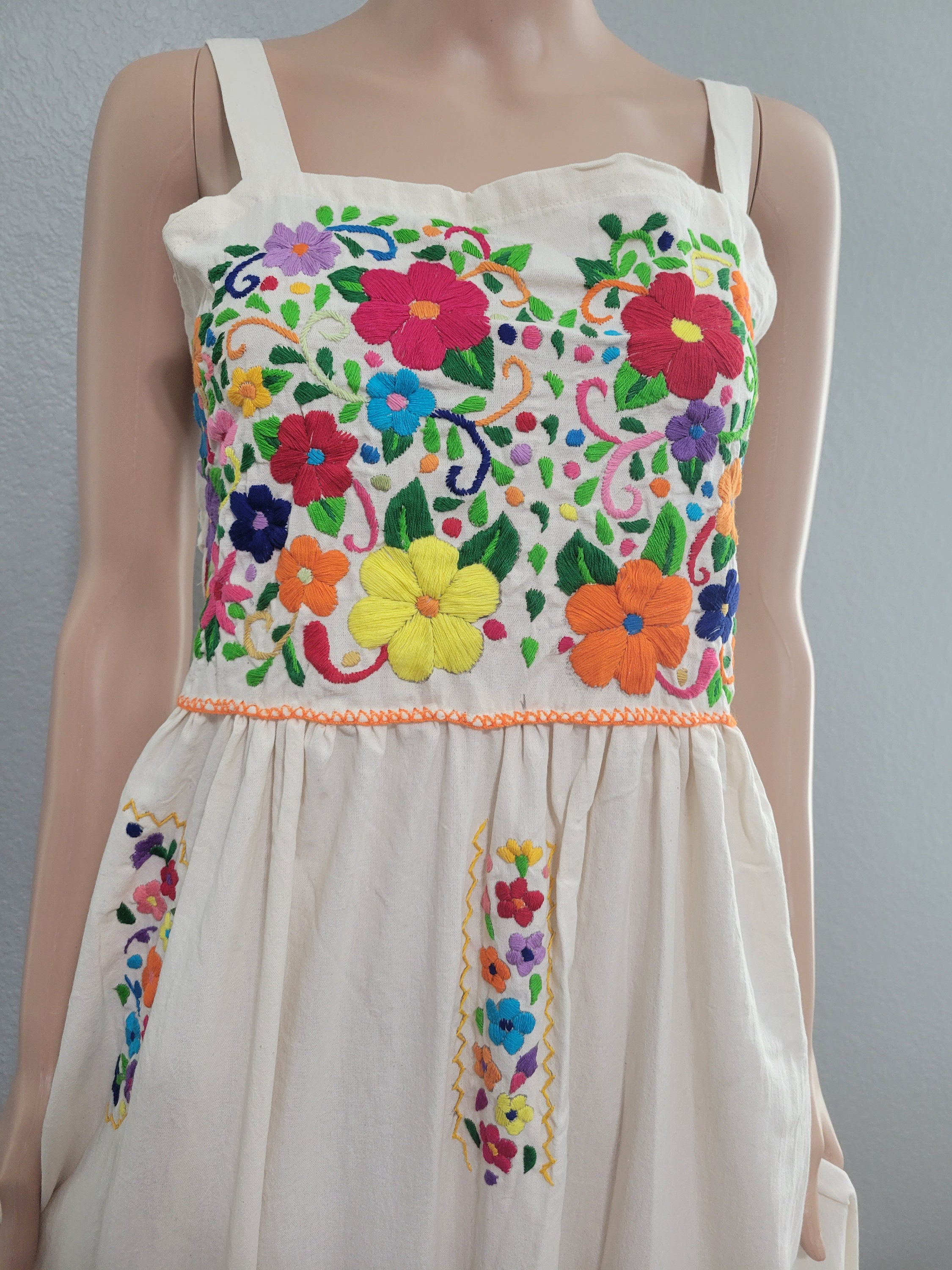 Mexican Floral Dress. Hippie-boho. Hand Embroidered Mexican - Etsy