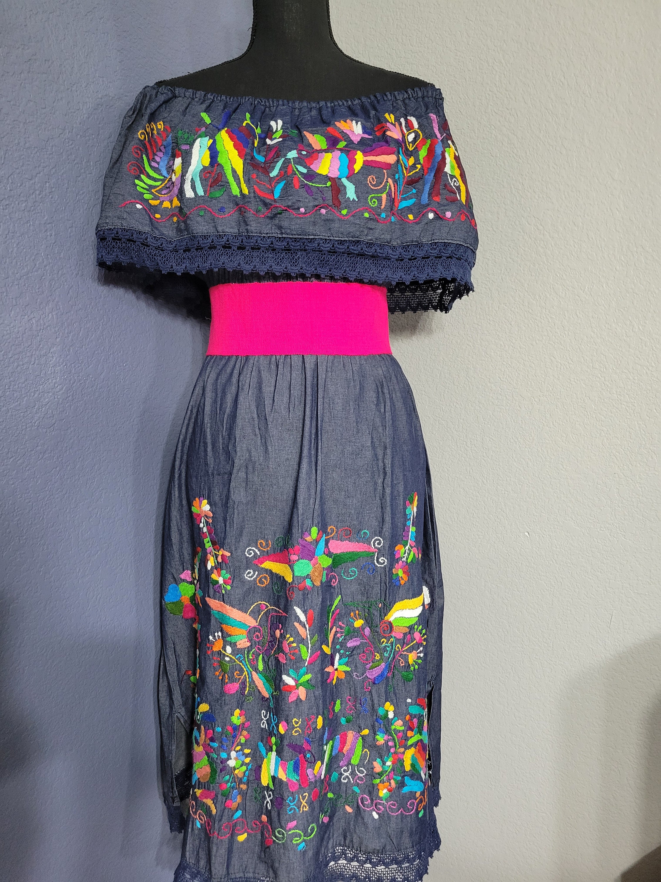 Vestido M a XXL Vestido Mexicano hombros descubiertos.Tenango - Etsy México