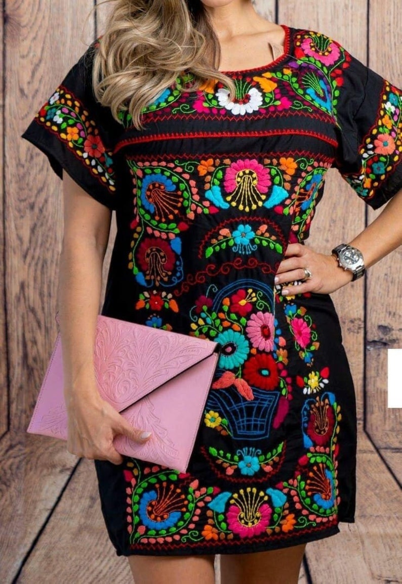 Mexican Dress. Floral Embroidered Dress. Hand Embroidered - Etsy Mexican Dress. Floral Embroidered Dress. Hand Embroidered - Etsy