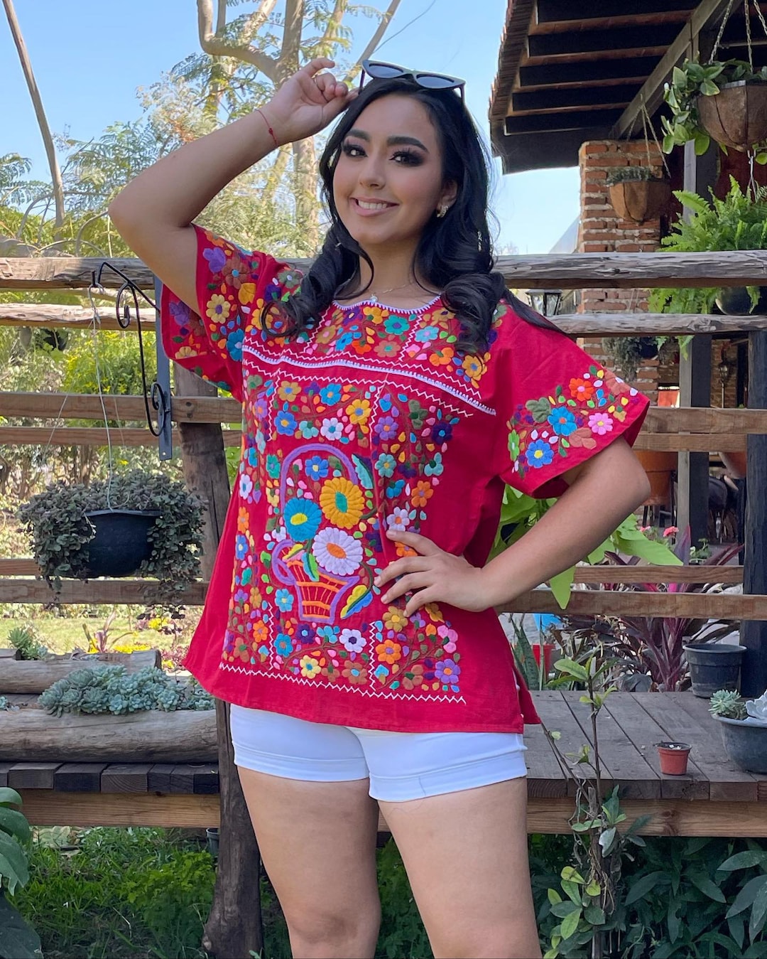 Mexican Blouse. Floral Embroidered Top. Hand Embroidered Mexican Blouse ...