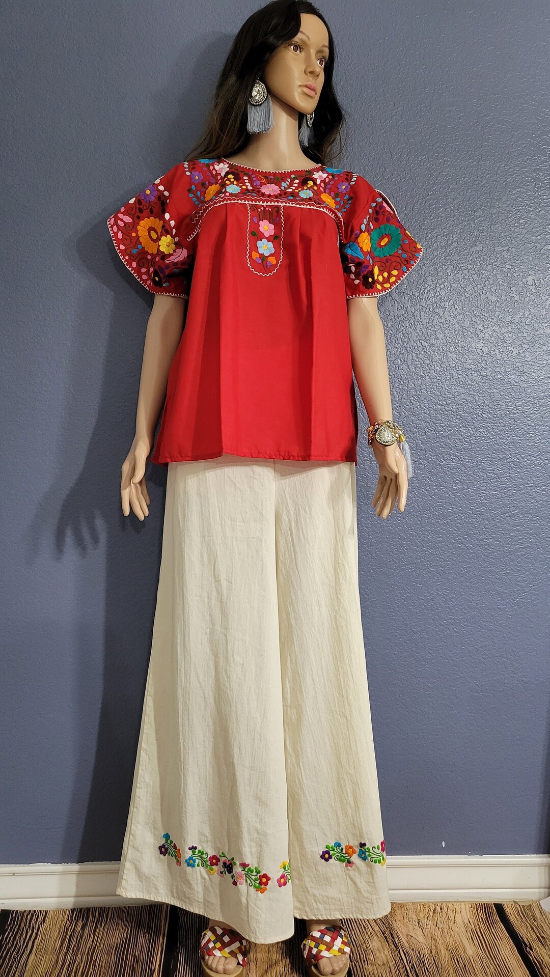 Hand Embroidered Multicolor Blouse. Floral Mexican Blouse. Mexican ...