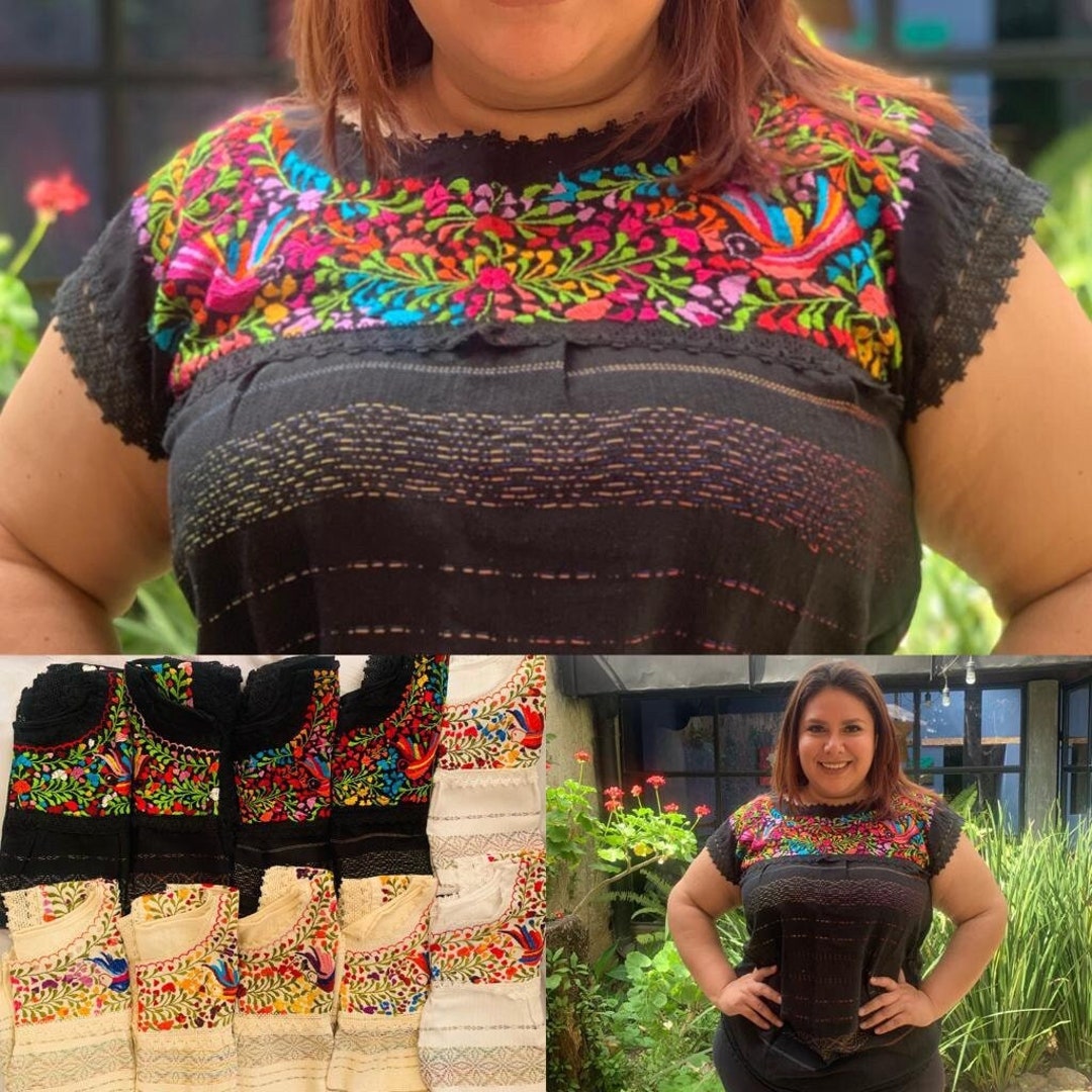 Hand Embroidered Mexican Blouse. Mexican Traditional Blouse. Silk ...
