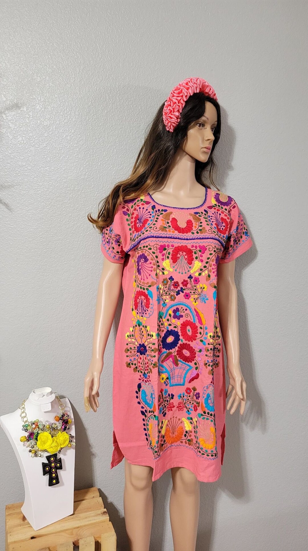 Mexican Dress. Floral Embroidered Dress. Hand Embroidered - Etsy