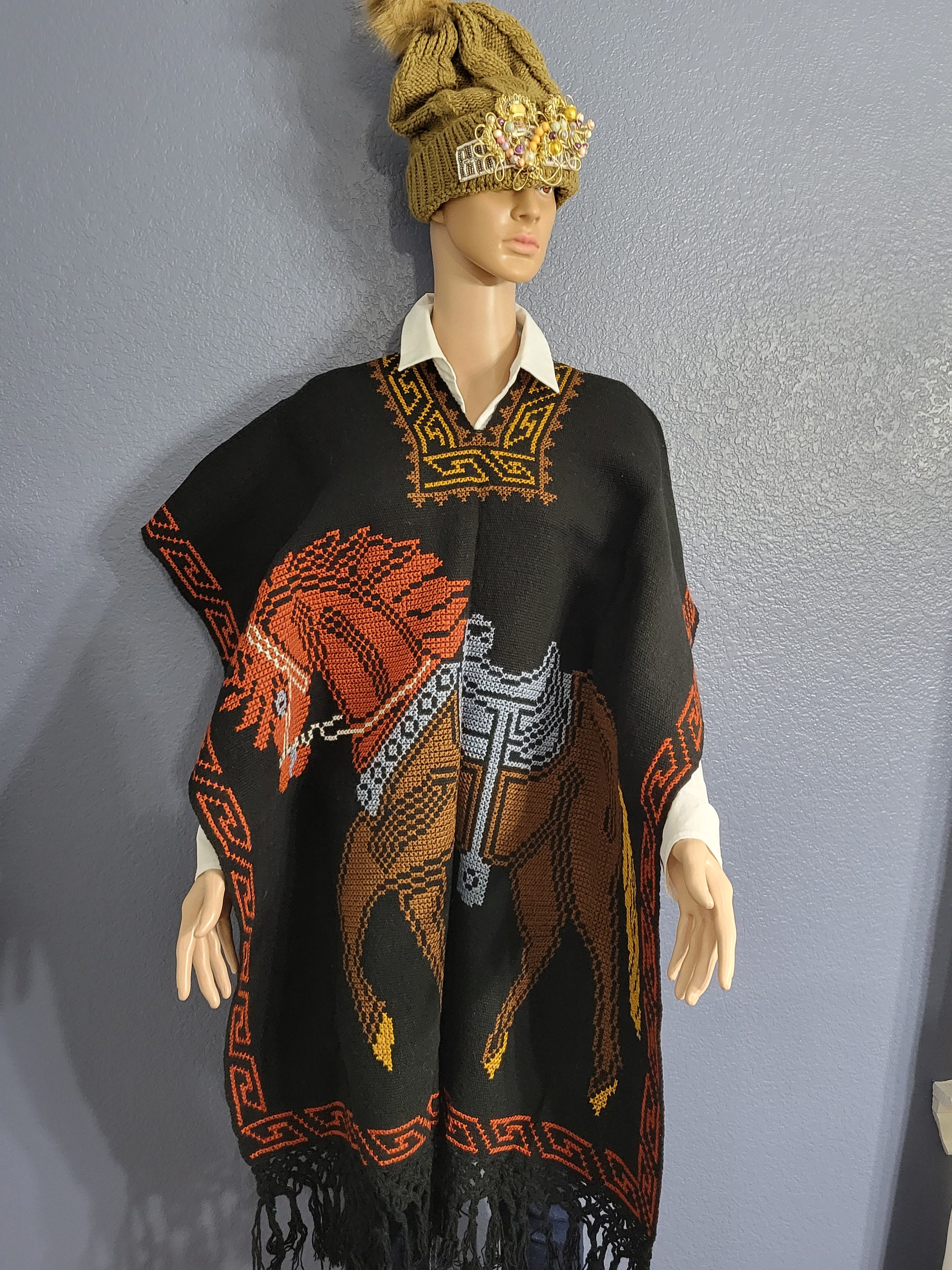 Hand Embroidered Full Body Mexican Poncho. Floral Embroidered Mexican ...