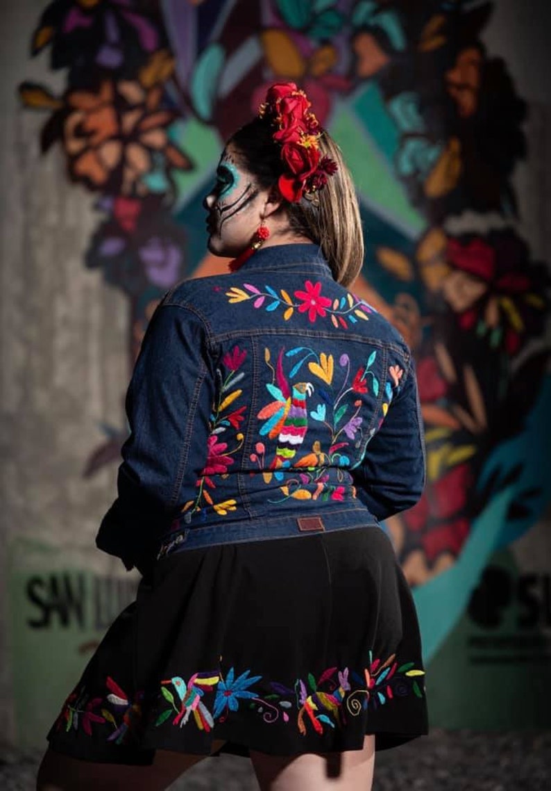 Mexican Embroidered Otomi Jeans Jacket. Mexican Artisanal Denim Jacket. Otomi Embroidered Jeans ...