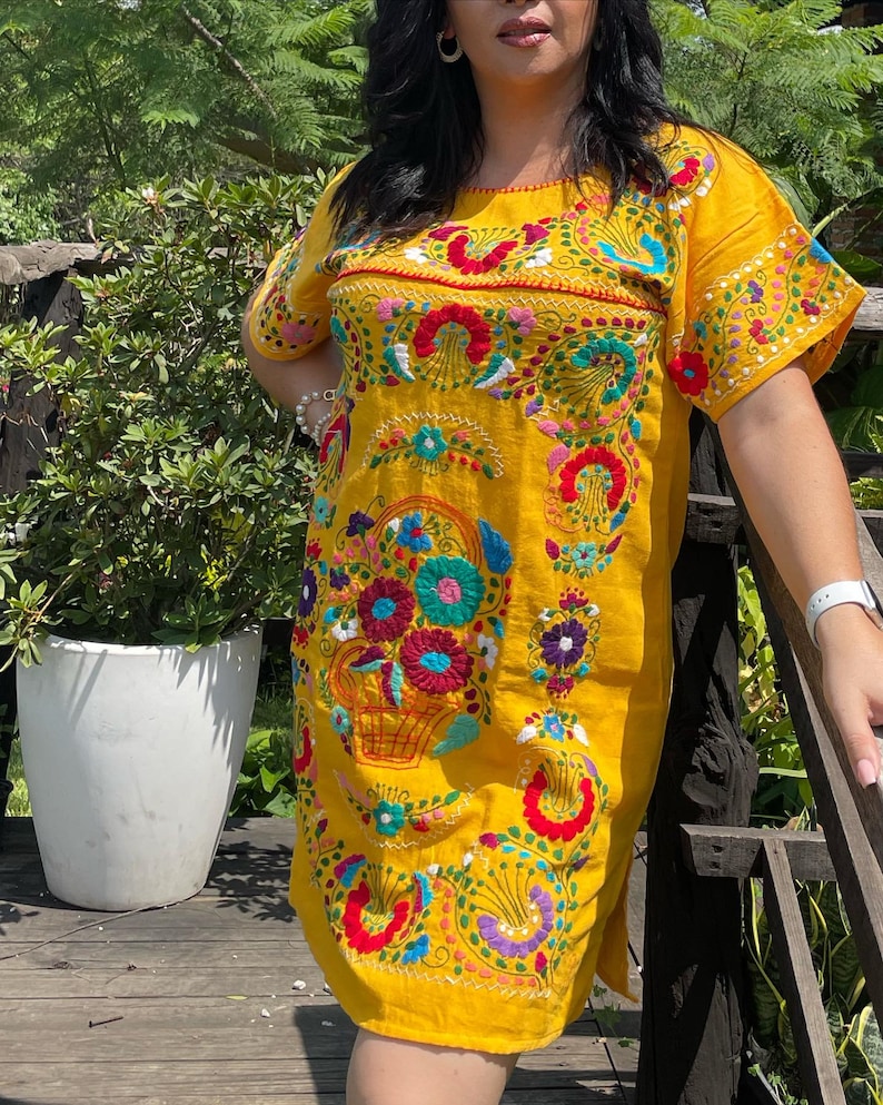 Mexican Dress. Floral Embroidered Dress. Hand Embroidered - Etsy Mexican Dress. Floral Embroidered Dress. Hand Embroidered - Etsy