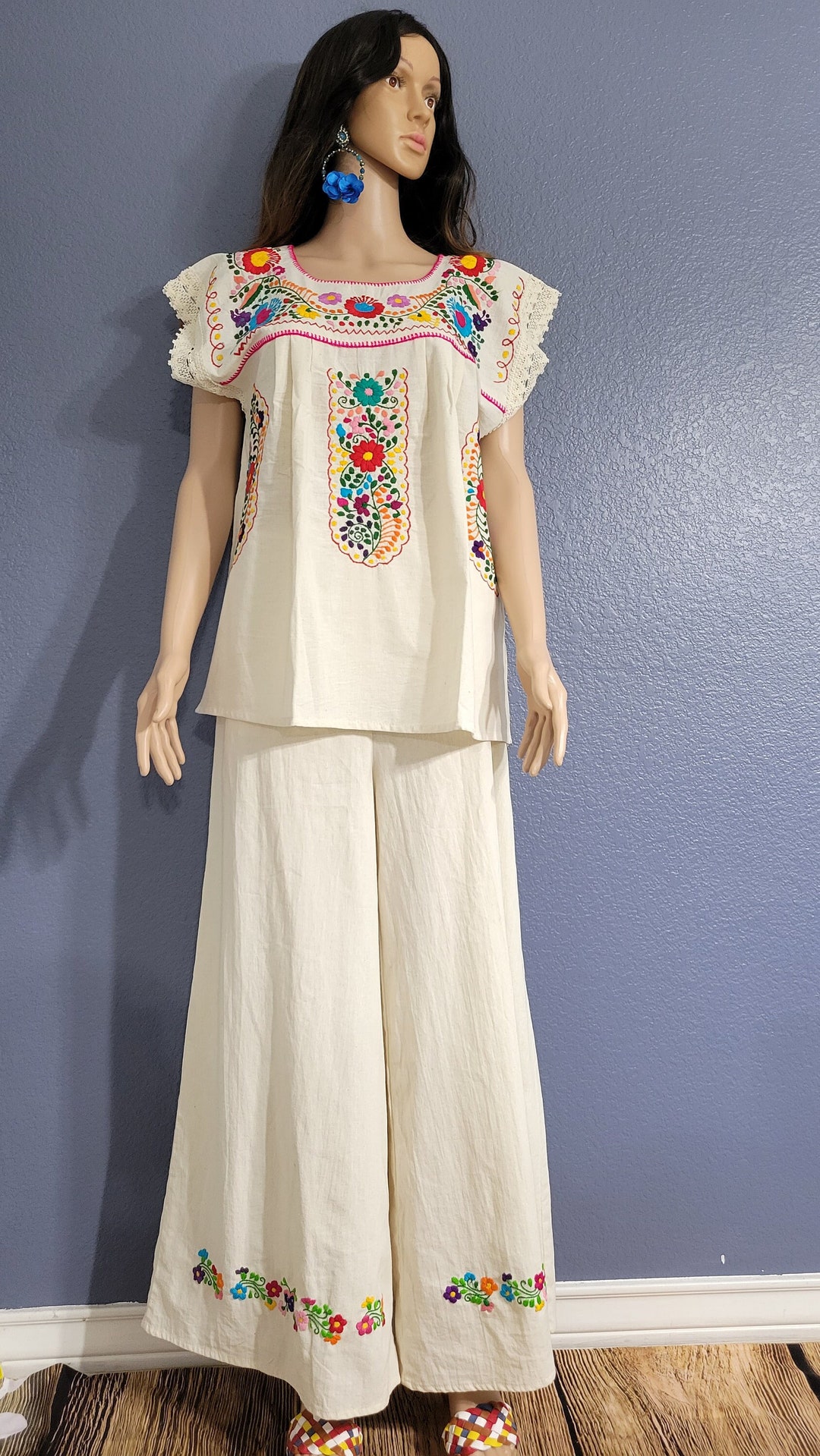Hand Embroidered Multicolor Blouse. Size S - 2X Floral Mexican Blouse ...