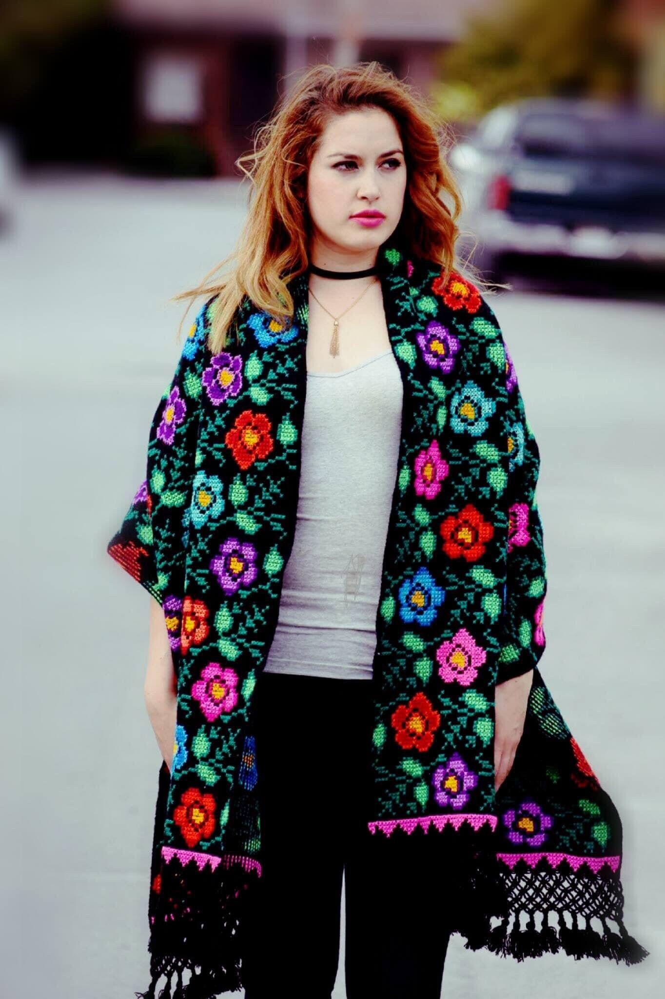 Hand Embroidered Mexican Shawl. Embroidered Mexican Blanket - Etsy