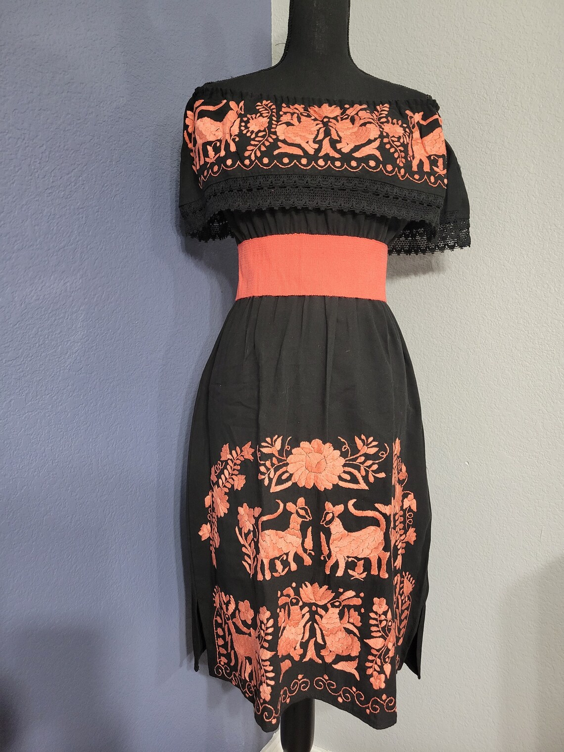 Dress M to XXL Mexican off Shoulder Dress.tenango Hand Embroidered ...