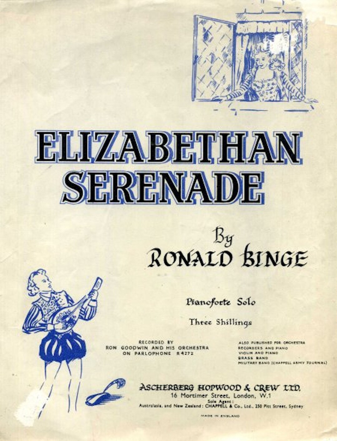 Elizabethan Serenade Vintage Sheet Music Digital Download, Ronald Binge ...